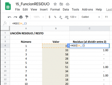 Las función RESIDUO (MOD) en Excel - Business Intelligence MX